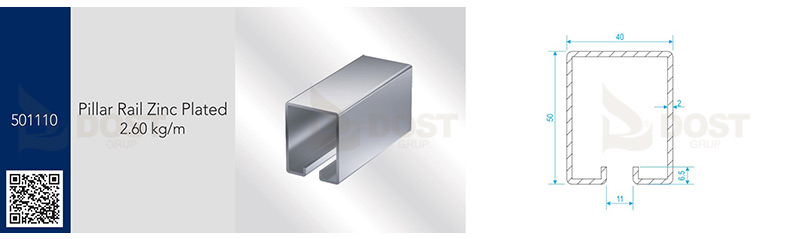 Pillar Rail Zinc Plated 2.60 kg/m - Dost Teknik